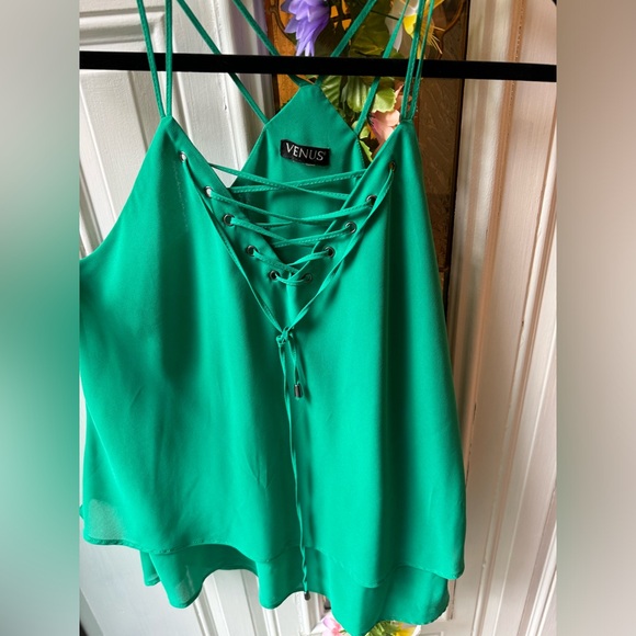 VENUS | Tops | Venus Laceup Green Flowing Layer Top Size Lg | Poshmark
